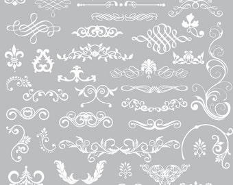 INSTANT DOWNLOAD - 43 Digital White Flourishes for Scrapbooking Cards ...