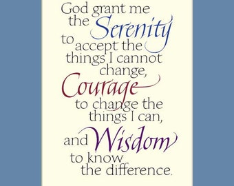 Serenity Prayer print in beautiful calligraphy 11x14 inches