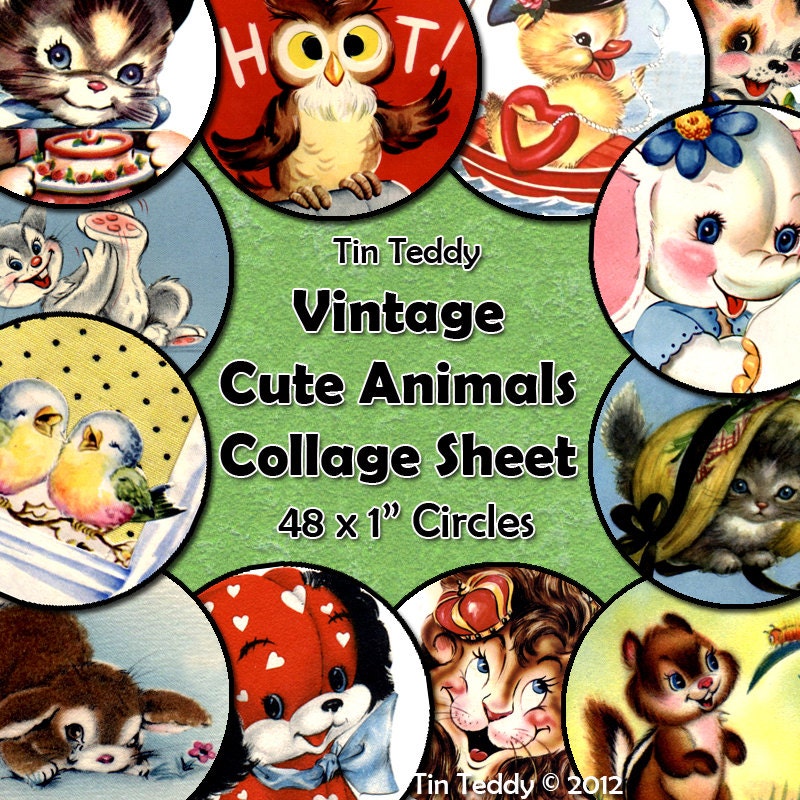 Vintage Cute Animals Digital Collage Sheet 1 Inch Animal