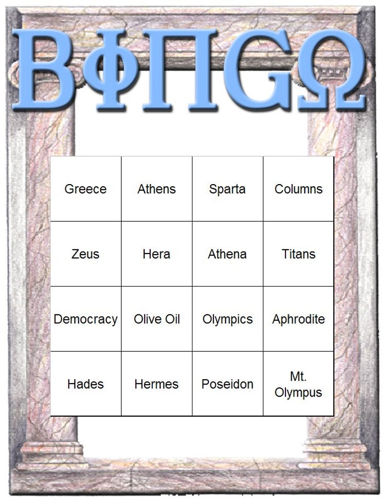 Greek Themed Bingo Set by QuestAdventures on Etsy