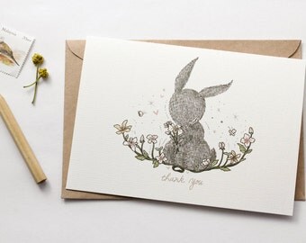 Bunny thank you card | Etsy