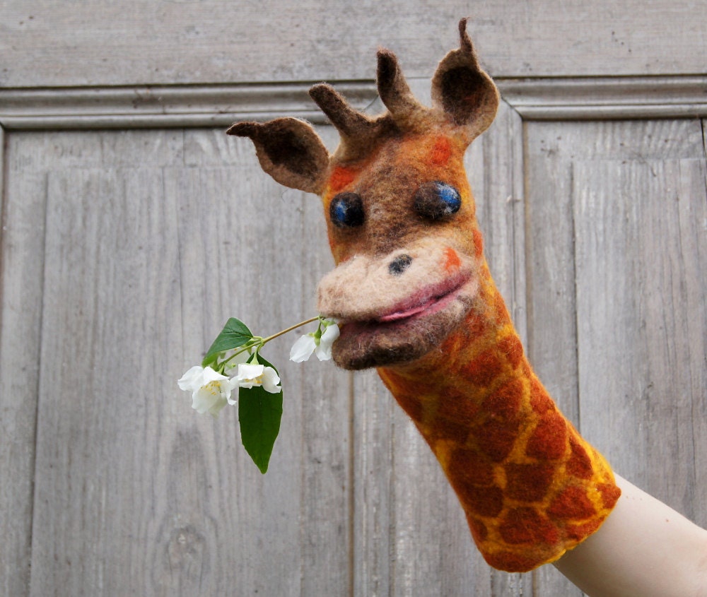 Hand Puppet Giraffe Felted Toy Muppet style Creative play