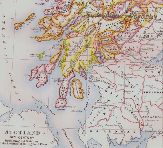 Scotland Map 16th Century Antique Copper Engraving Vintage