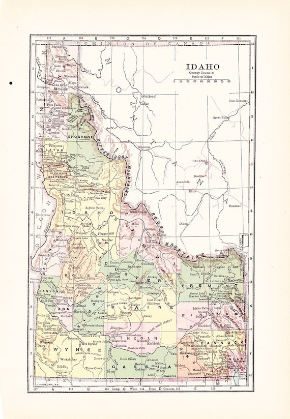1903 State Map Idaho Vintage Antique Map Great For By Holcroft