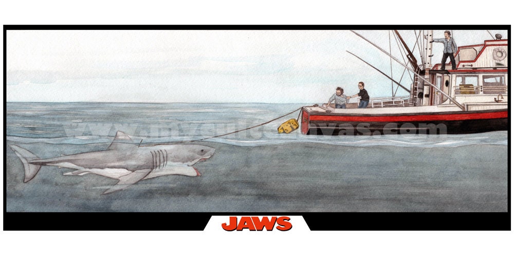 Original JAWS Movie Poster Art Print Bruce the Shark ORCA Art