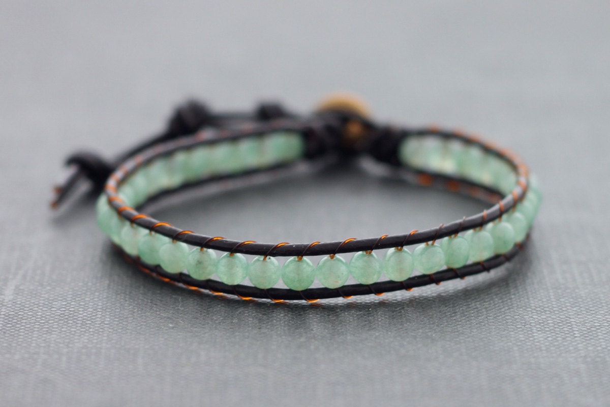 Jade Brown Leather Beaded Bracelet By Xtravirgin On Etsy