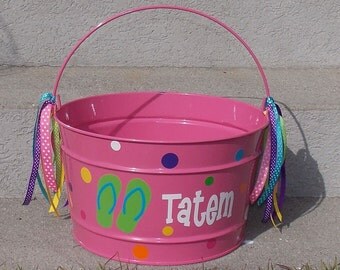 Personalized plastic Beach pail bucket with shovel monogram
