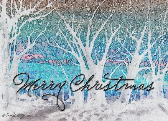 Winter Wonderland Watercolor Christmas Cards Greeting 5x7