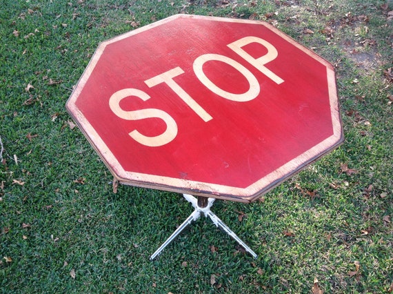 Items similar to Table stop sign made from reclaimed plywood on Etsy