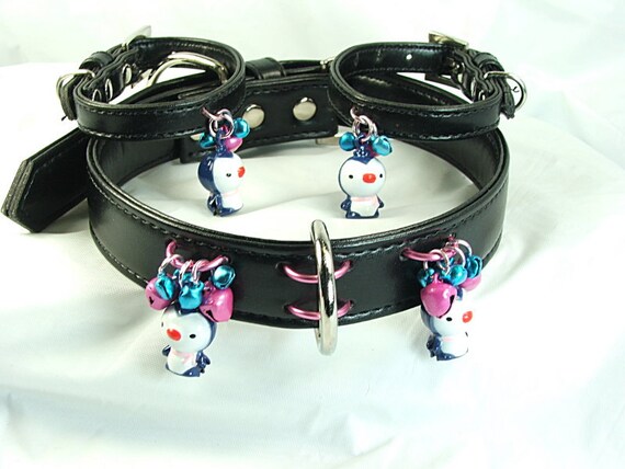 Penguin bell Slave collar black Leather bdsm collar Kawaii
