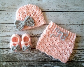 Ruffle Skirt in Wheat Taupe and Pink Rose by mamamegsyarnshoppe