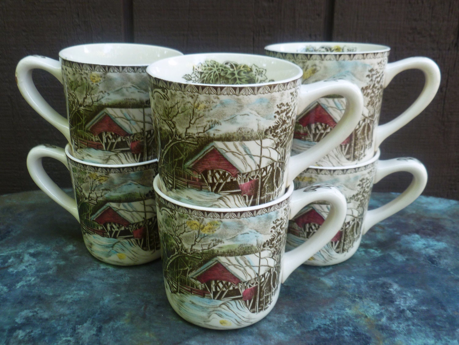 Johnson Brothers Friendly Village Mugs. Set of 6. Covered