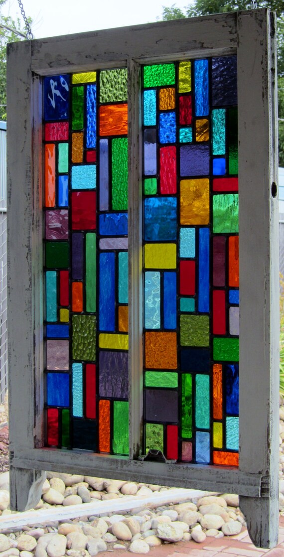 Multi Color Stained Glass Reclaimed Wood Window