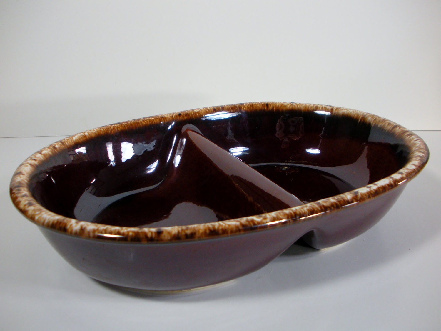 Vintage Hull Pottery brown drip glaze divided baking dish, H.P. co hull ...