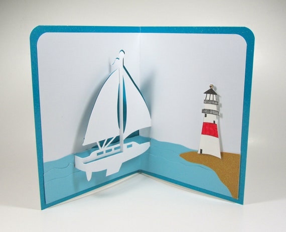 VOILIER et phare nautique pop-up 3D carte décoration Origamic