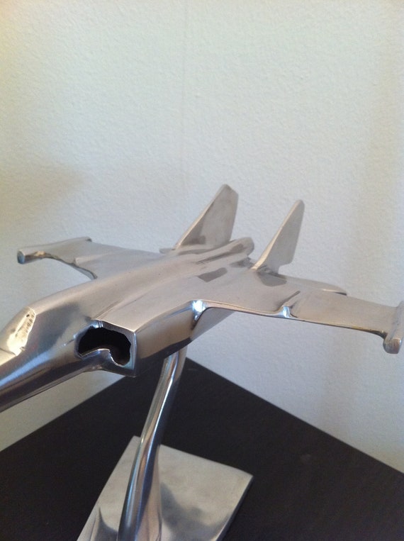 Fighter Jet Airplane Sculpture Metal Decor Executive Desk