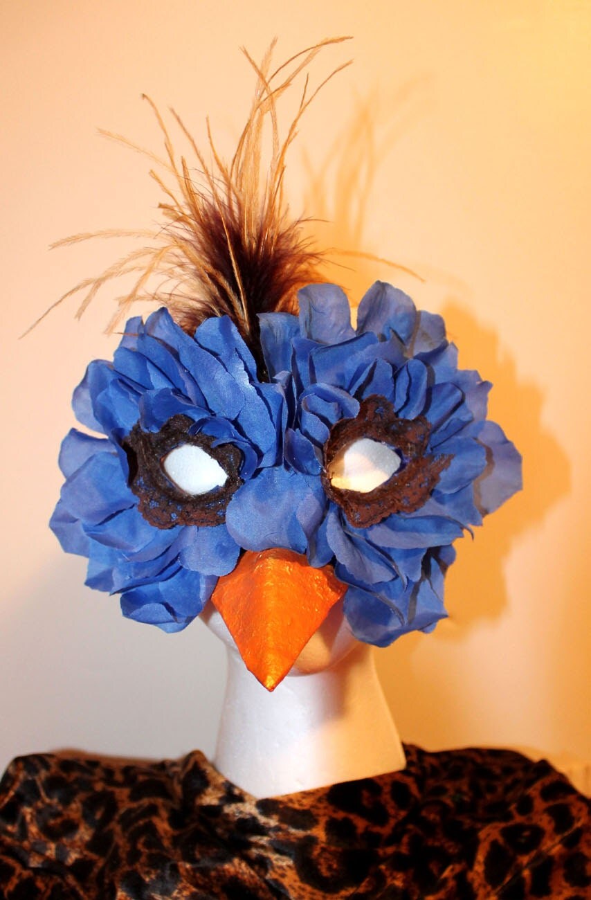 Rose Petal Blue Bird Mask Halloween Mask Bird by Countrystarr