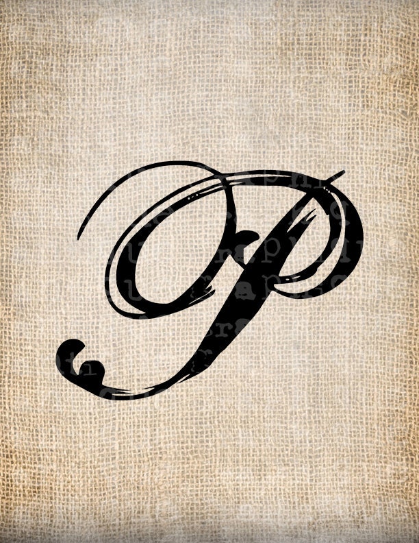 Antique Letter P Script Monogram Digital by AntiqueGraphique