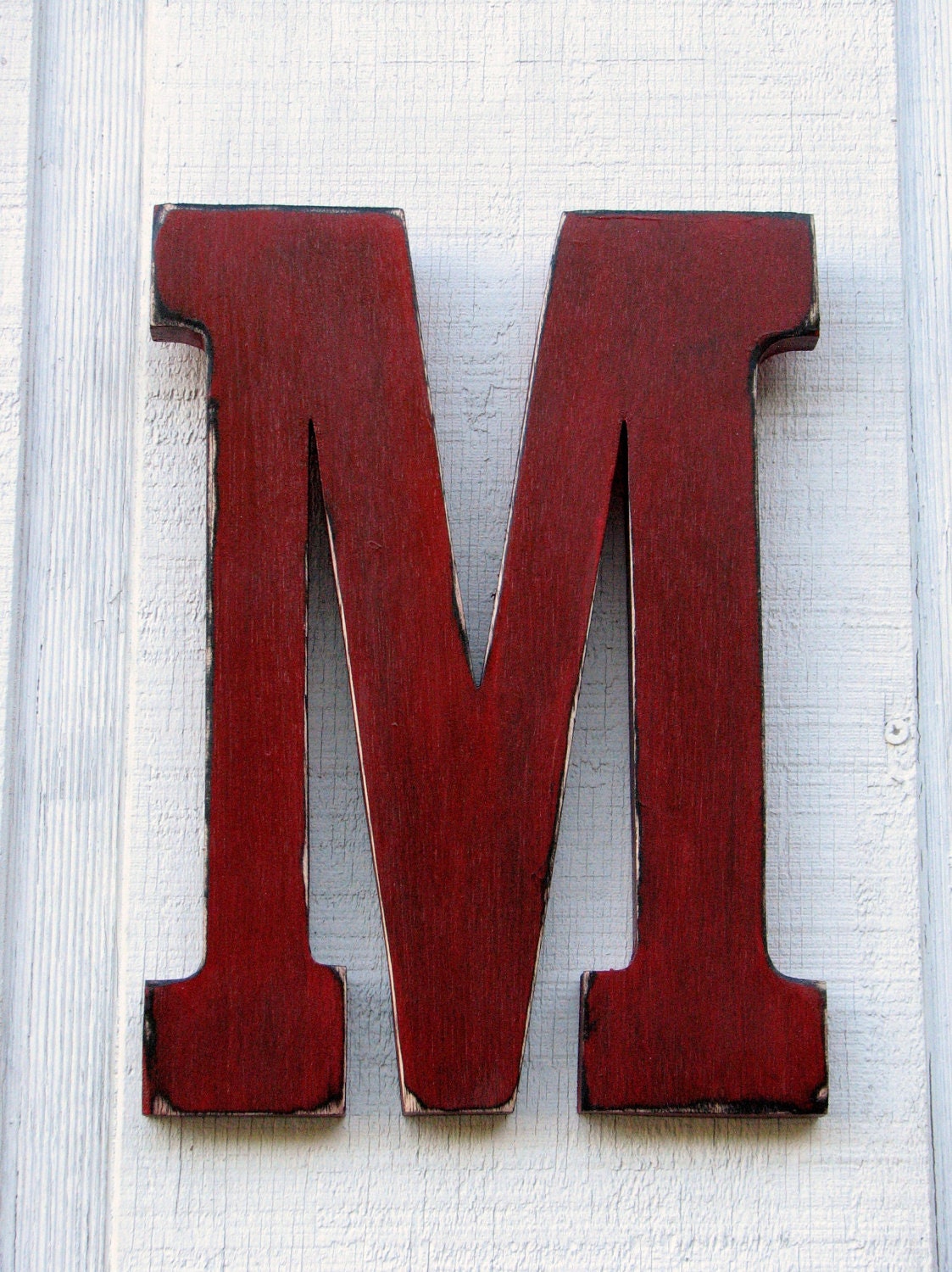 Rustic Wooden Letter M Distressed True Red12 tall Wood