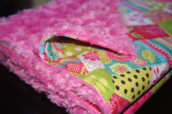 Items similar to SALE - Hot Pink Patchwork Minky Blanket - Baby Blanket ...