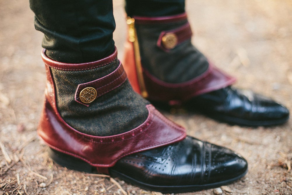 Men's Steampunk spats oxblood leather and wool