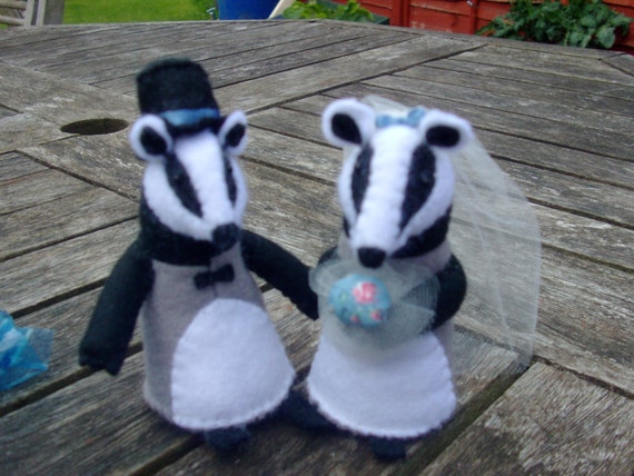 Handmade badger wedding cake topper felt by claireinthecountry