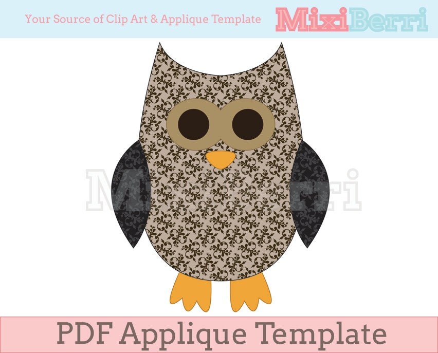 Applique Template Brown Owl PDF Instant Download