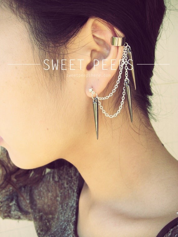 Items similar to Ear Cuff Set Black Spiked Silver on Etsy
