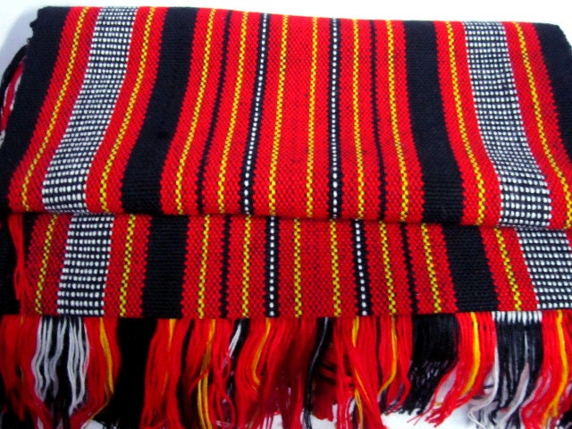 Vivid red black white yellow stripe tribal fabric/ by EthnicTouch