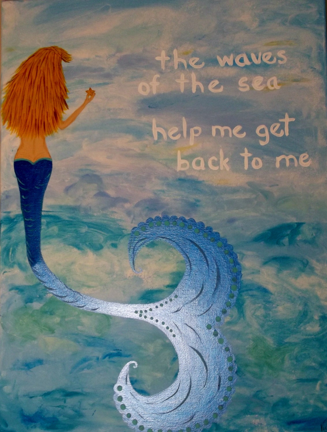 Original Acrylic Painting-Art Beach Decor Mermaid by vicscrafts