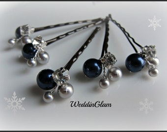 Bridal Hair Pins Something Blue Wedding Hair by WeddinGlam on Etsy
