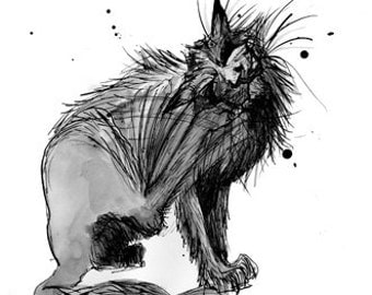 Cat Inklings No.1 Art Print Black Cat Ink Painting