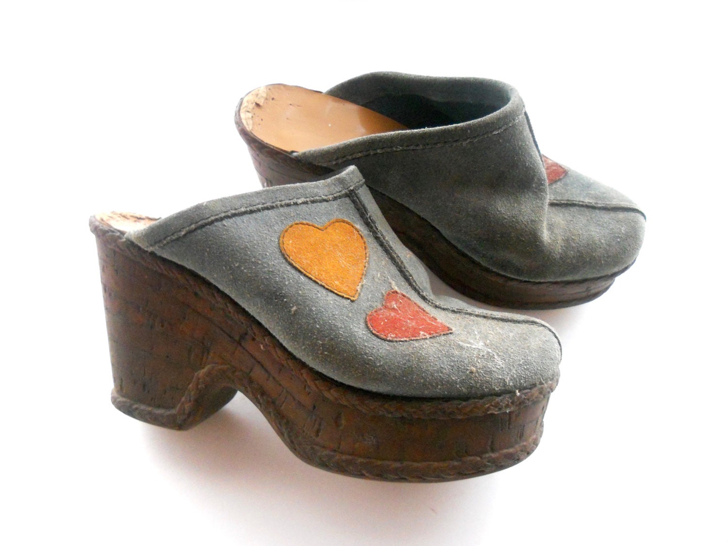 Vintage clogs Women vintage shoes Platform suede by TasteVintage