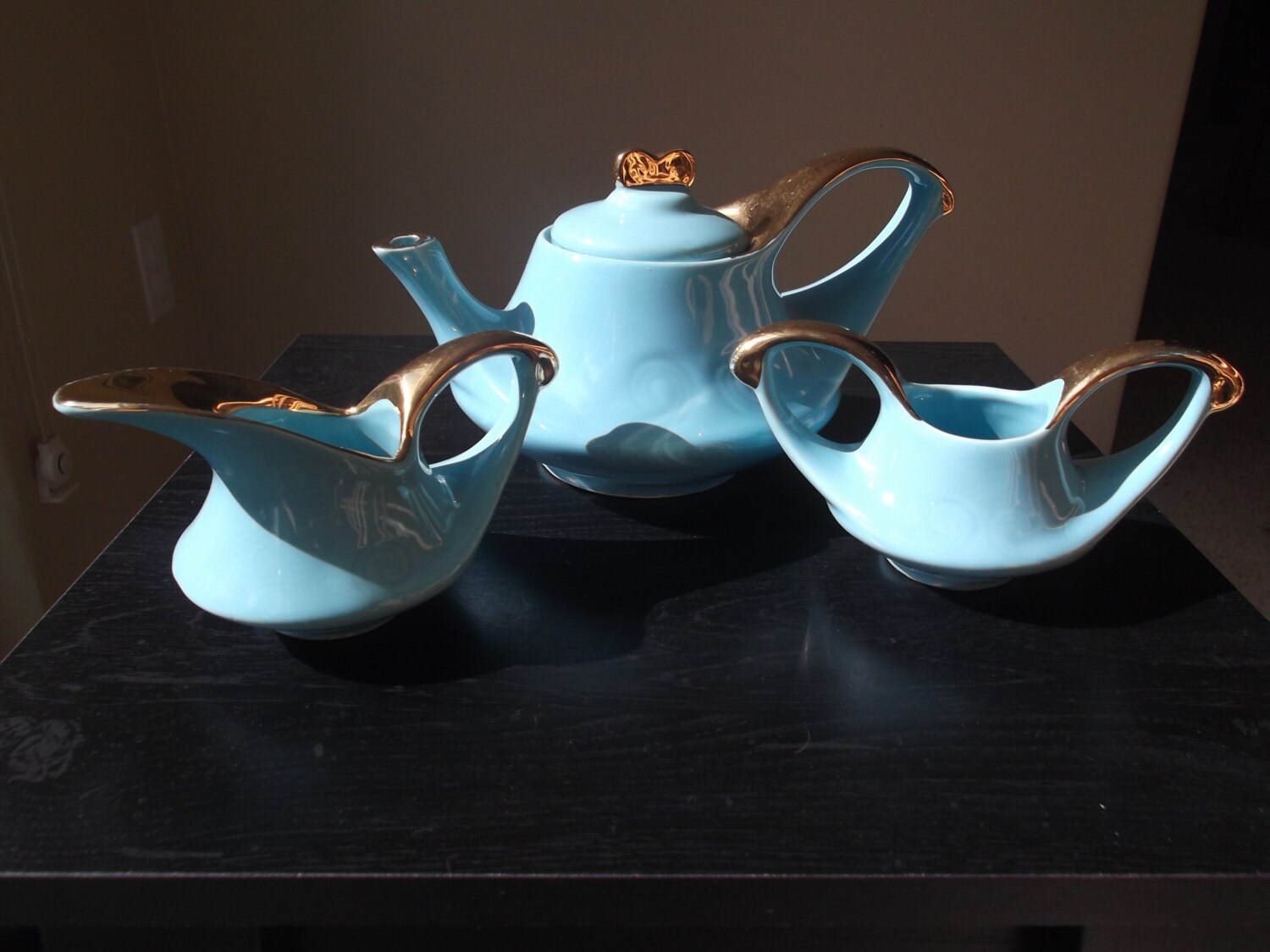1940s Pearl China Co. Lusterware Turquoise Tea Set with Thick 22kt Gold ...