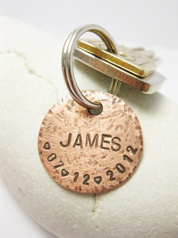 Personalized Circle Copper Key Chain Hand Stamped Custom