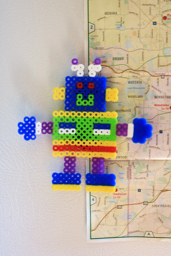 Items similar to Friendly Robot Perler Bead Magnet on Etsy