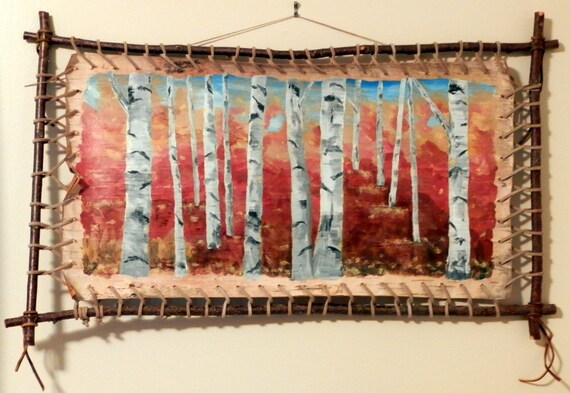 BIRCH BARK PAINTING Birch Tree Forest Landscape Handmade