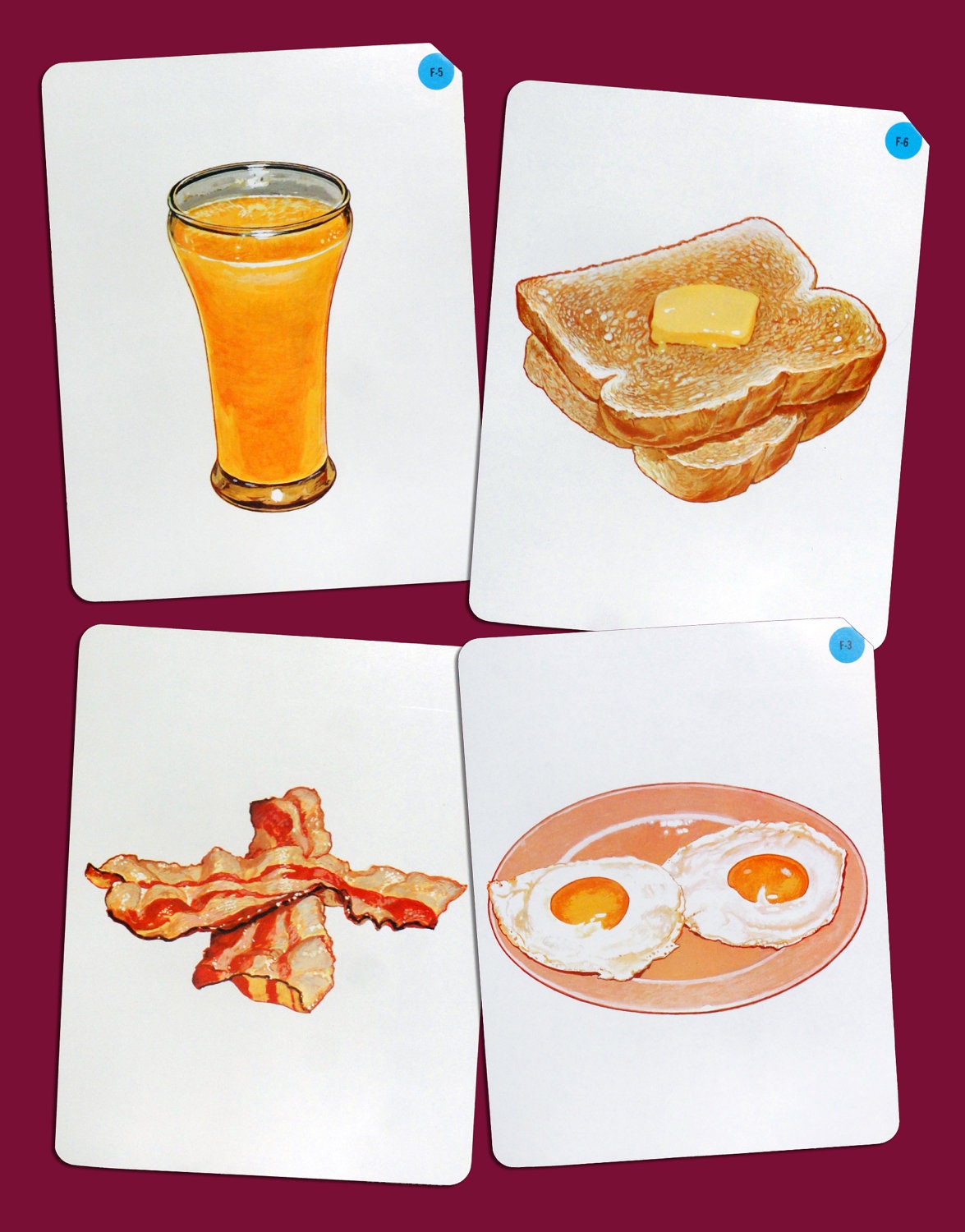 Vintage Flash Cards Breakfast Set of 4