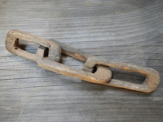 Wood Chain hand carved Old antique folk art wooden Montana