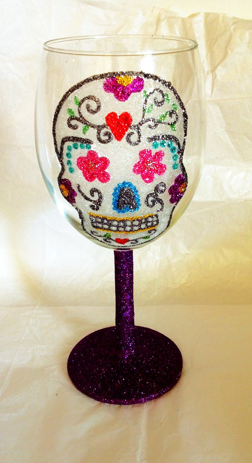 Glitter Skull Wine Glass By Glittersgalore On Etsy