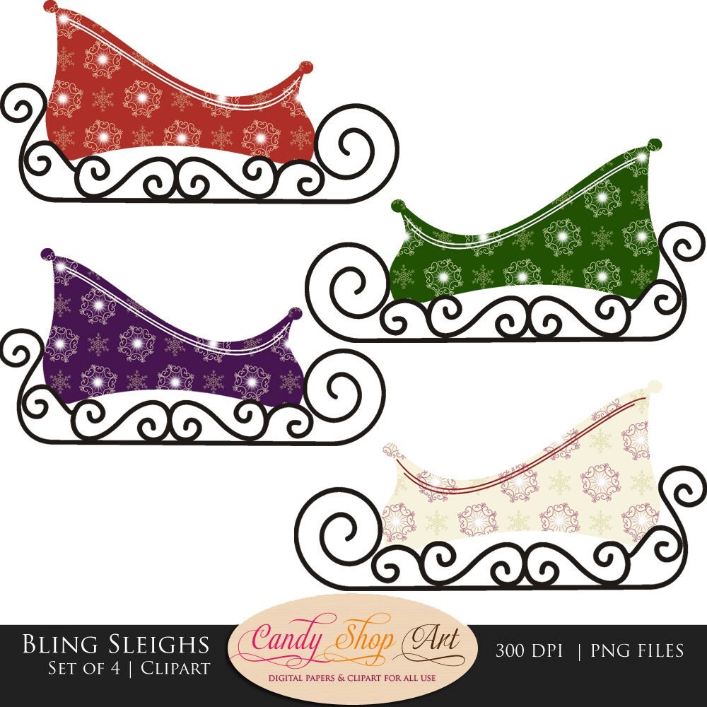 Santas Sleigh Clip Art Set Bling Sleigh by CandyShopDigitalArt