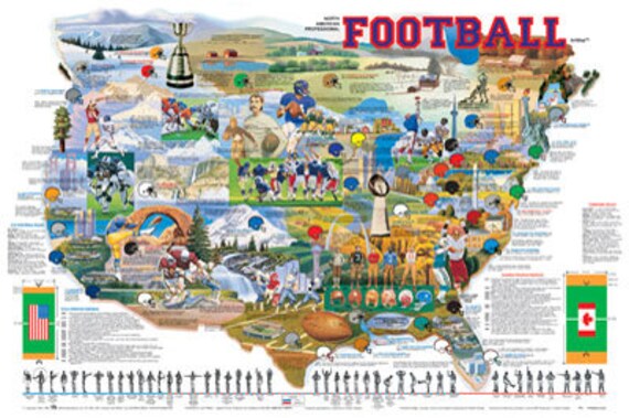 Pro Football Wall Map Poster