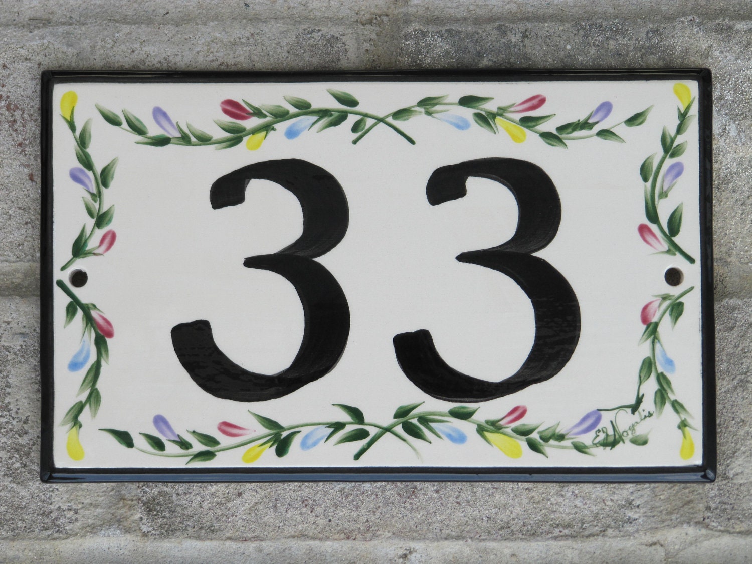 Custom Hand Painted Ceramic House Number Tile Placque or