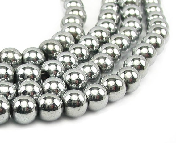 15 3mm / 4mm / 6mm Rhodium color Silver plated Hematite