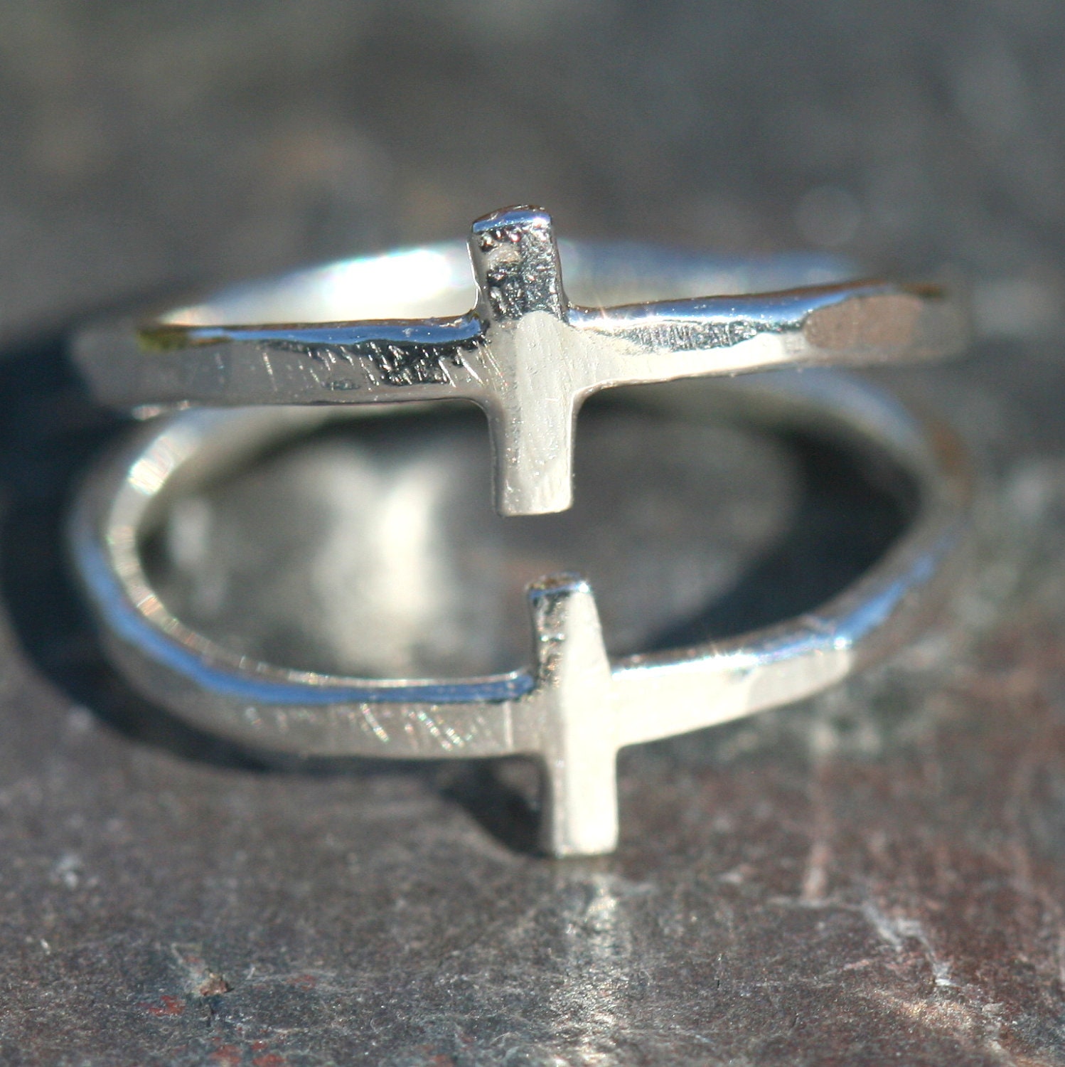 Two Cross Ring Pinky Ring Double Cross Ring US Size 3 Ring