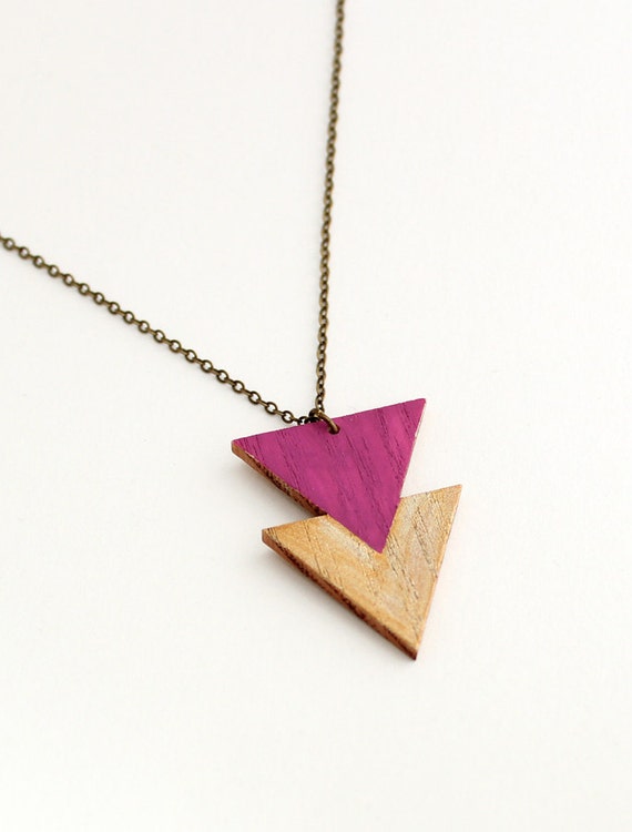 Items similar to Geometric, double triangle wooden necklace - gold ...