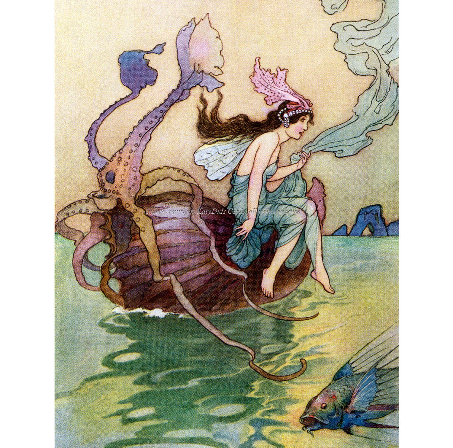 Sea Fairy Card Princess Rides Nautilus Shell Repro Warwick
