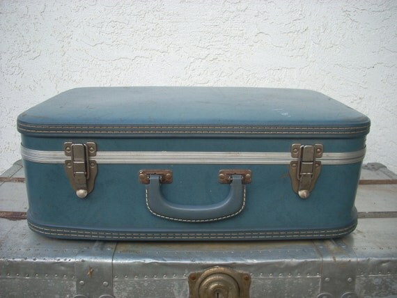 1960s Blue Vintage Cardboard Suitcase