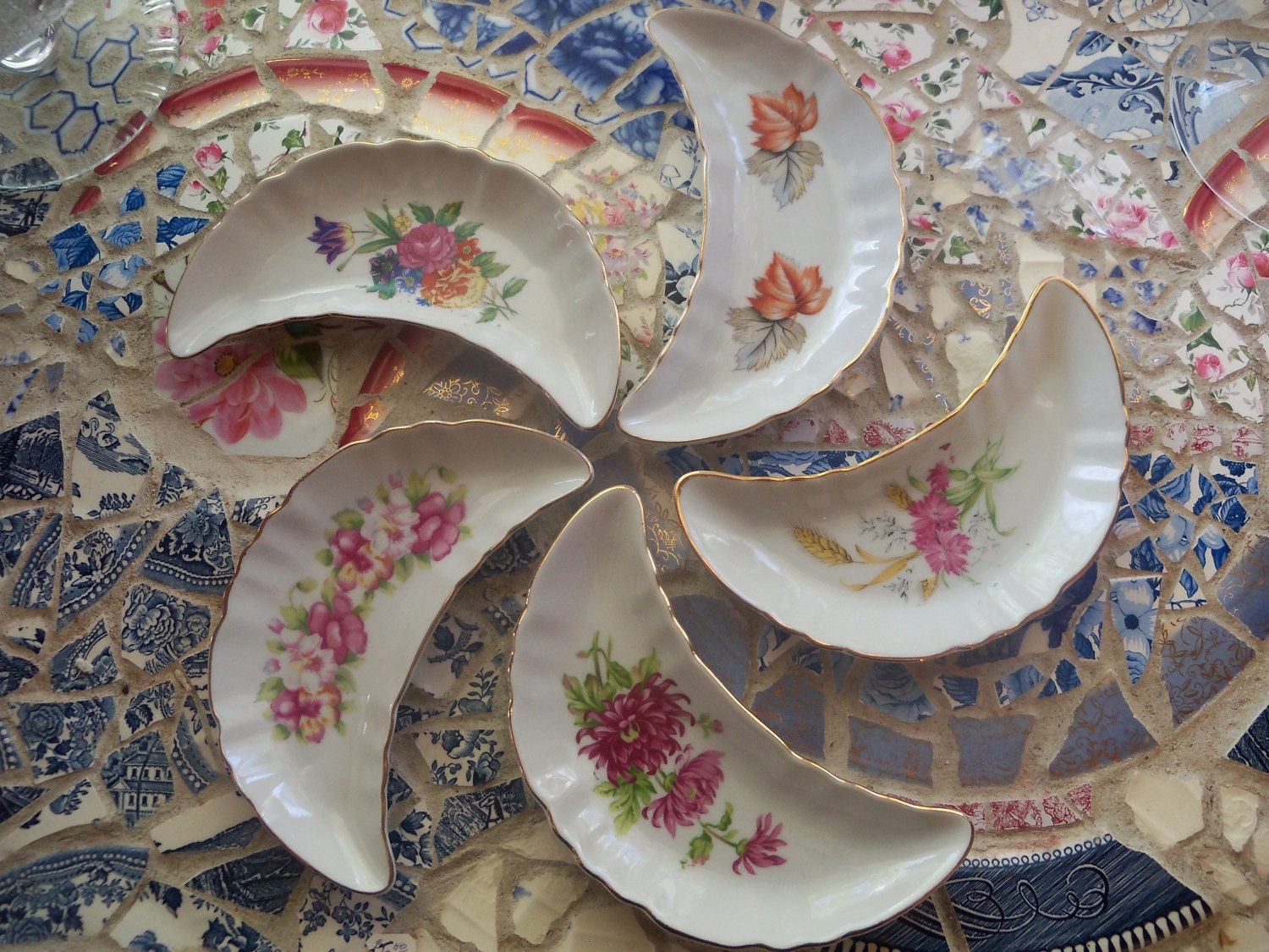 Set of 5 Bone Dish Vintage Floral – Haute Juice