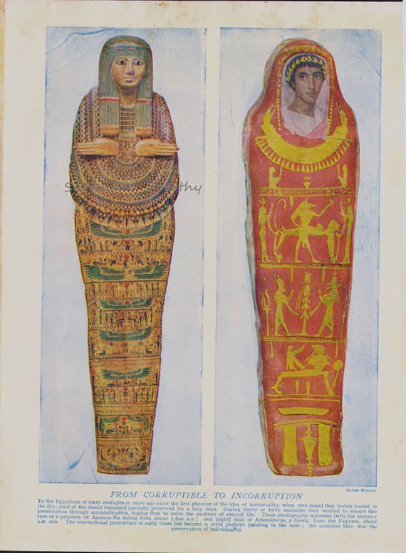 Egyptian Greek Mummy Sarcophagus Lithograph Ancient Natural